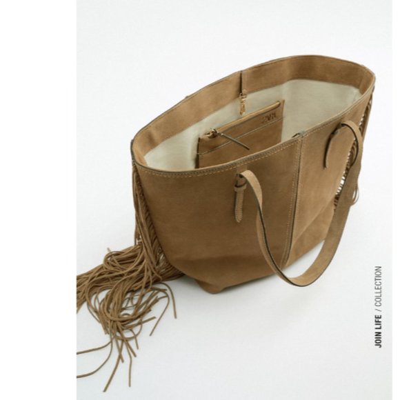 Zara | Bags | Zara Fringed Split Suede Leather Tote Bag 24 X 159 | Poshmark